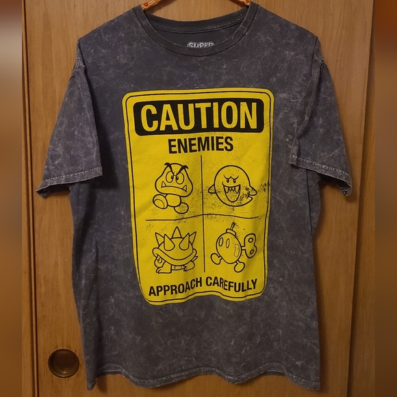 Nintendo | Shirts | Mario Bros Caution Tshirt Mens L | Poshmark